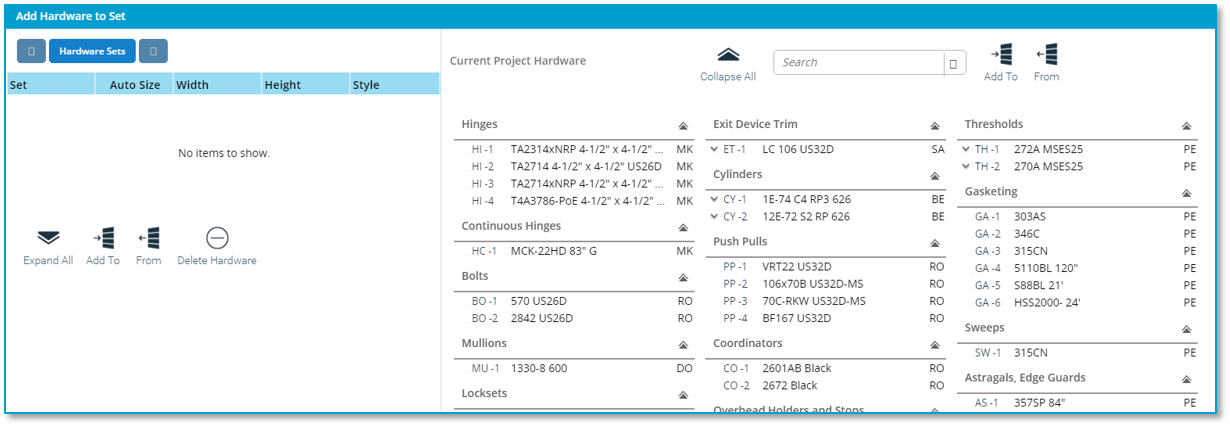 Help: Hardware - Hardware Sets