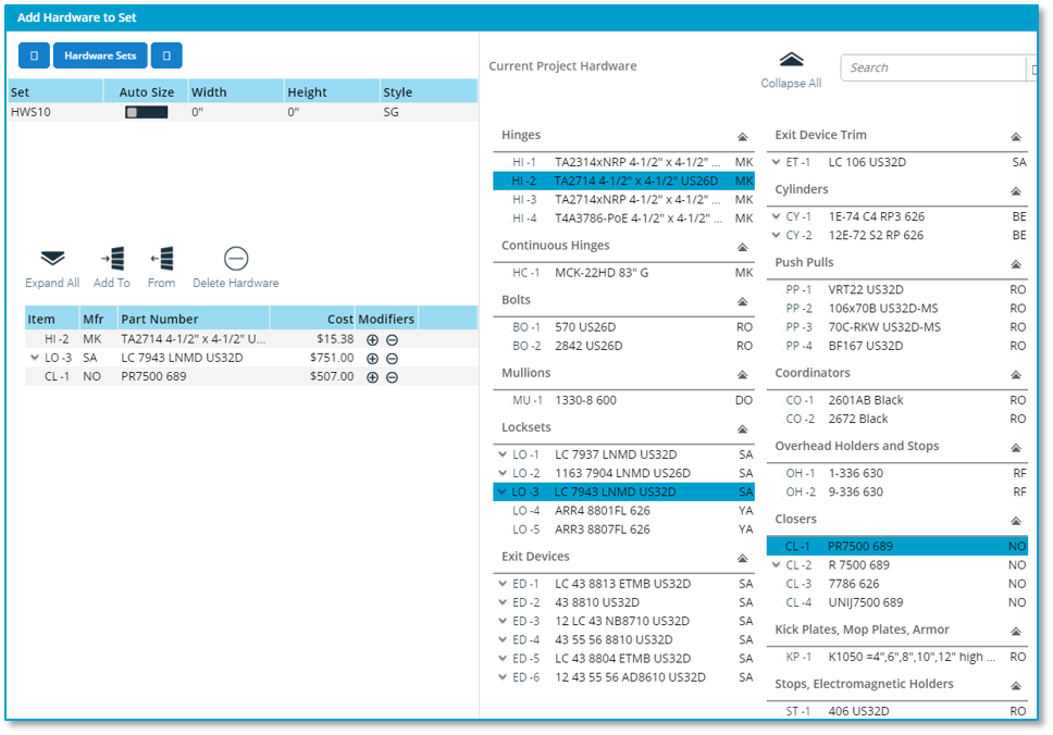 Help: Hardware - Hardware Sets